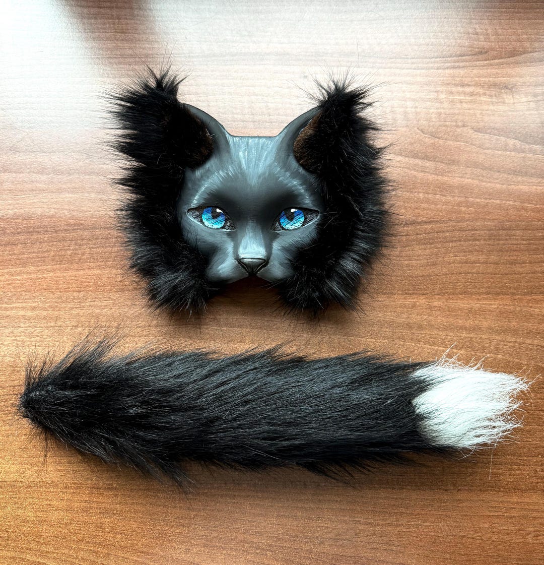 Black Cat Therian Mask and Faux Fur Tail, for Cosplay, Quad Running - Etsy