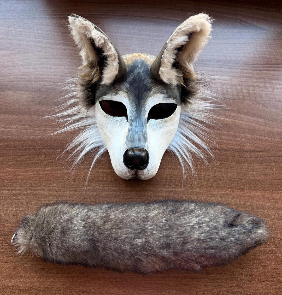 Realistic Wolf Mask and Faux Fur Tail: Handmade for Therians, Cosplay ...