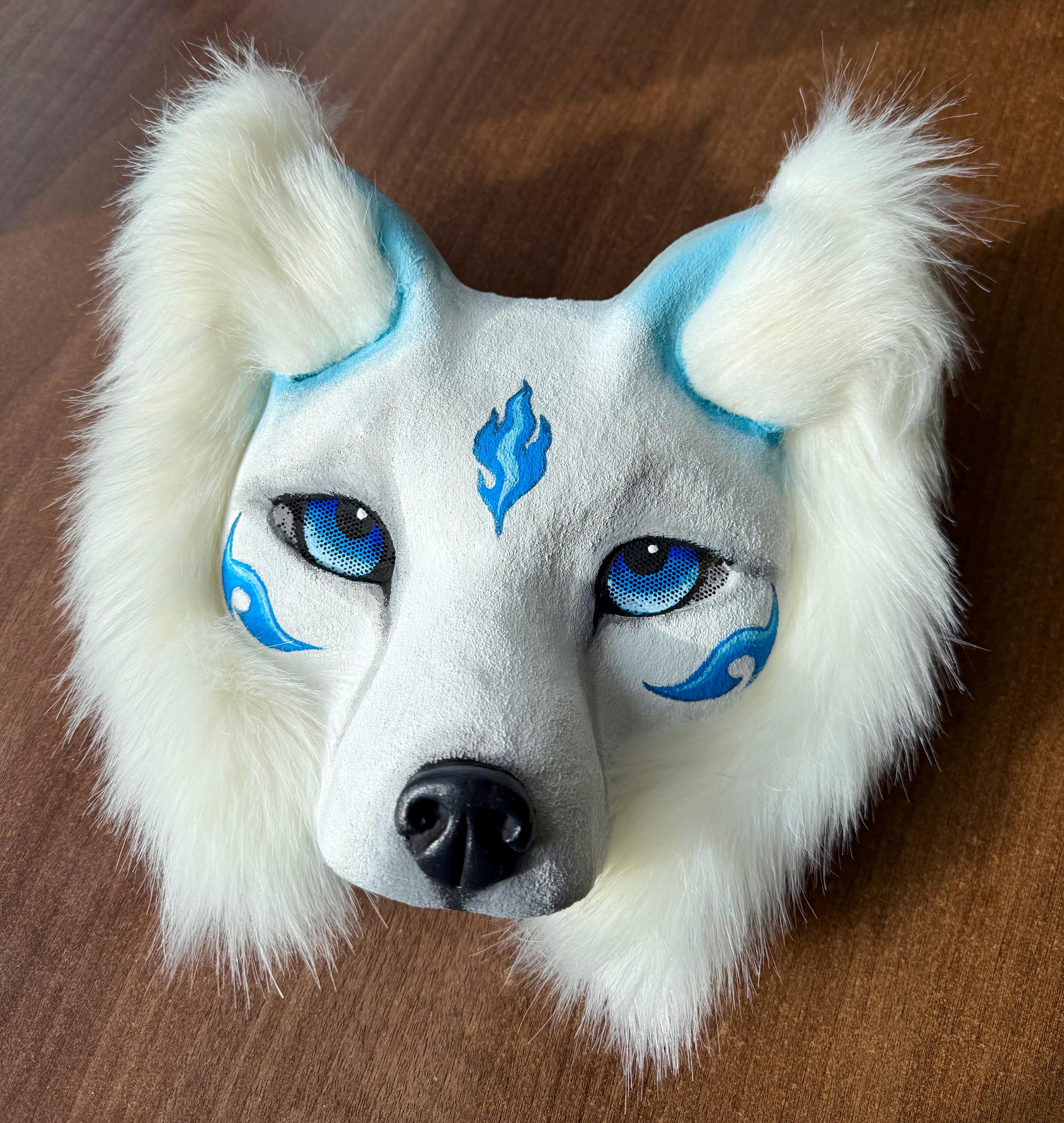 Therian Wolf Mask, White Wolf Mask, Cosplay Frost, Elements Blue Fire ...