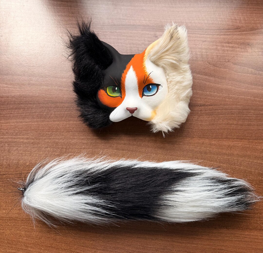 Therian Mask and Tail, Faux Fur Tail, Cat, Calico Cat, Animal Furry ...
