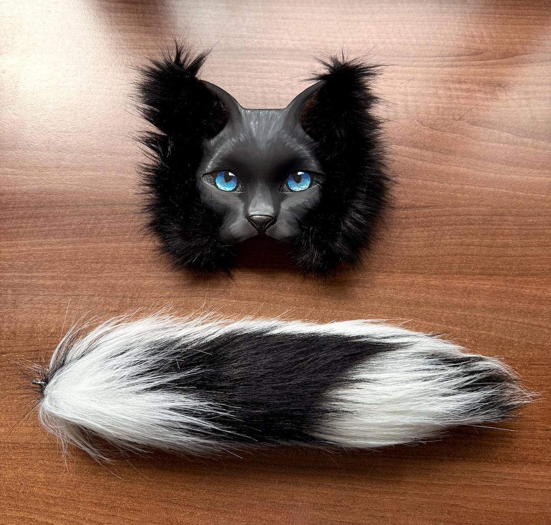 Black Cat Therian Mask and Faux Fur Tail - for Cosplay, Quad Running - Etsy