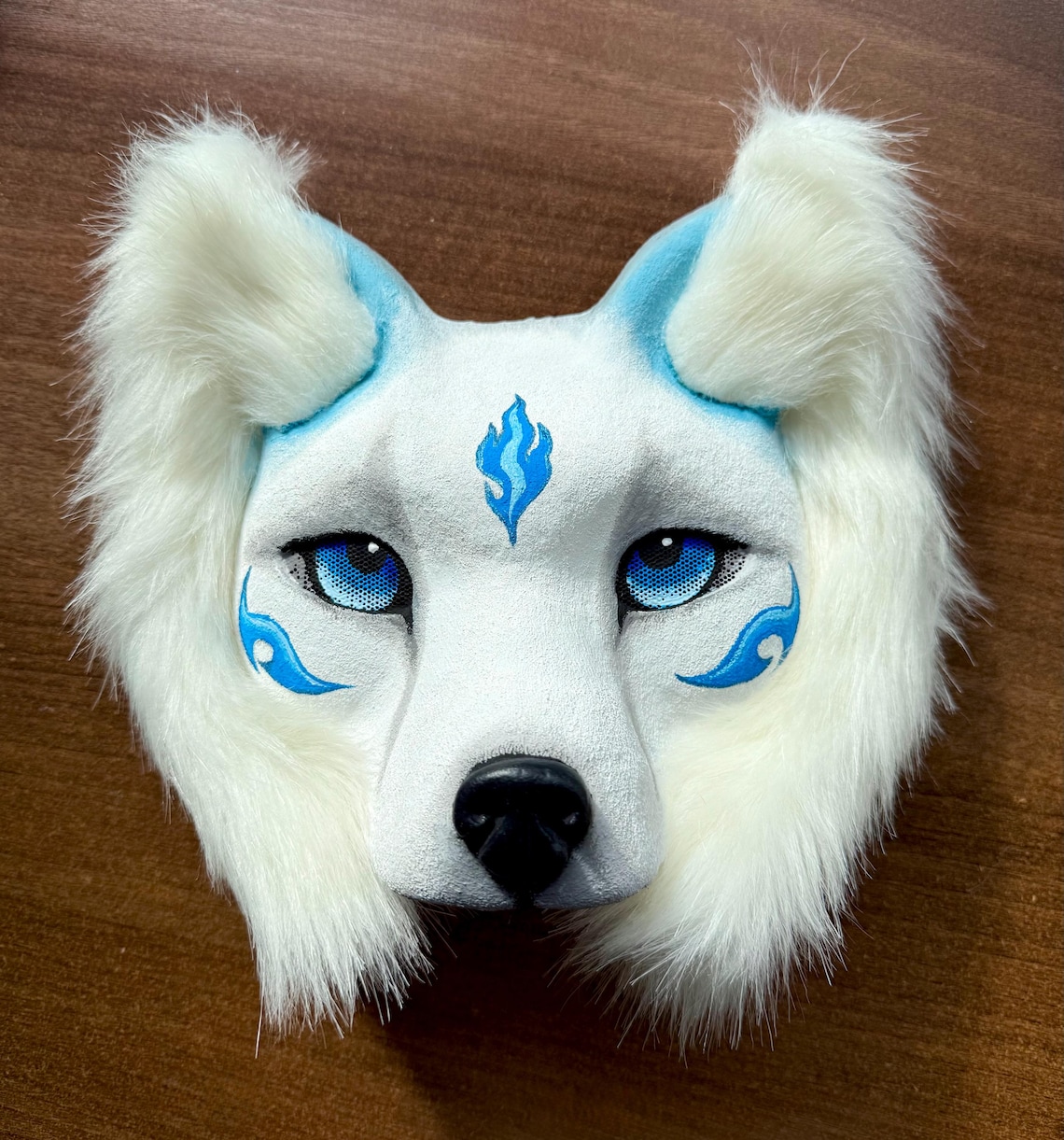 Therian Wolf Mask, White Wolf Mask, Cosplay Frost, Elements Blue Fire ...