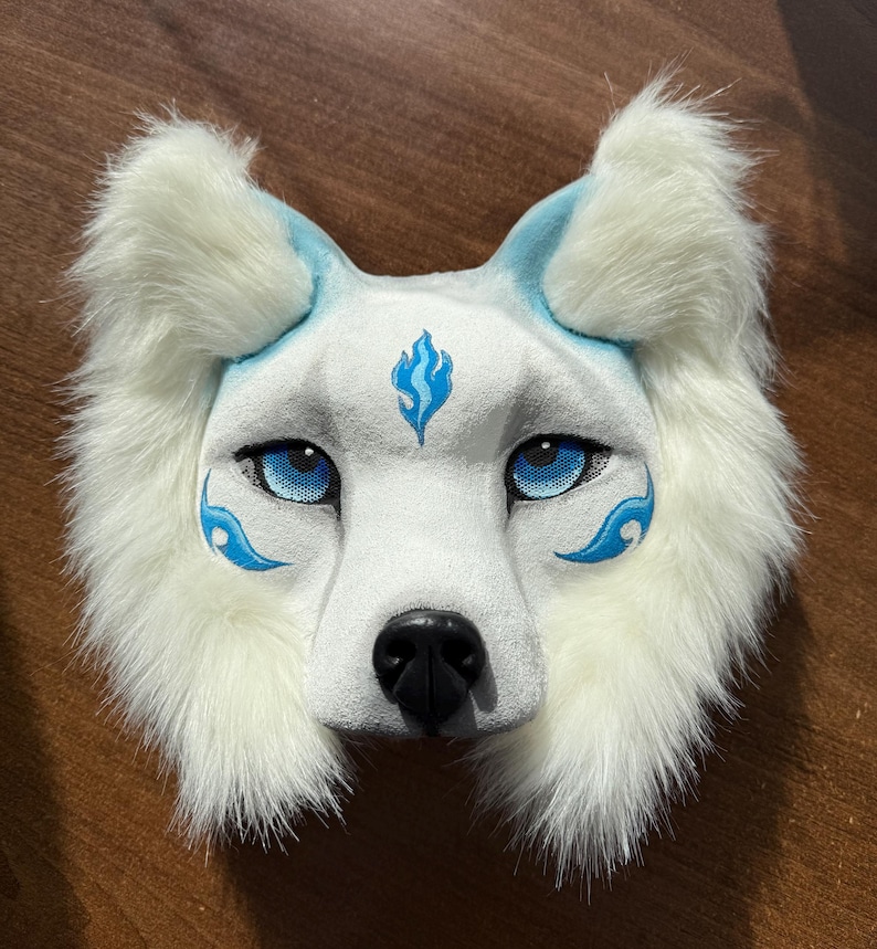 Therian Wolf Mask, White Wolf Mask, Cosplay Frost, Elements Blue Fire ...