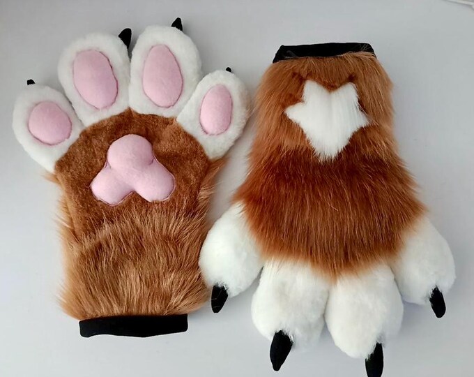 Brown Faux Fur Paws, Fursuit Paws Furry Soft Paws – Animal Costume Hand ...