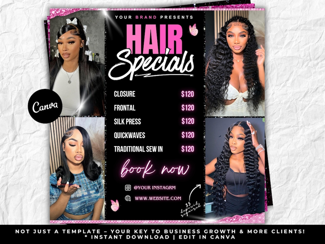 Hair Special Flyer, Hair Price List Flyer, Hair Salon Wig Sale Price ...