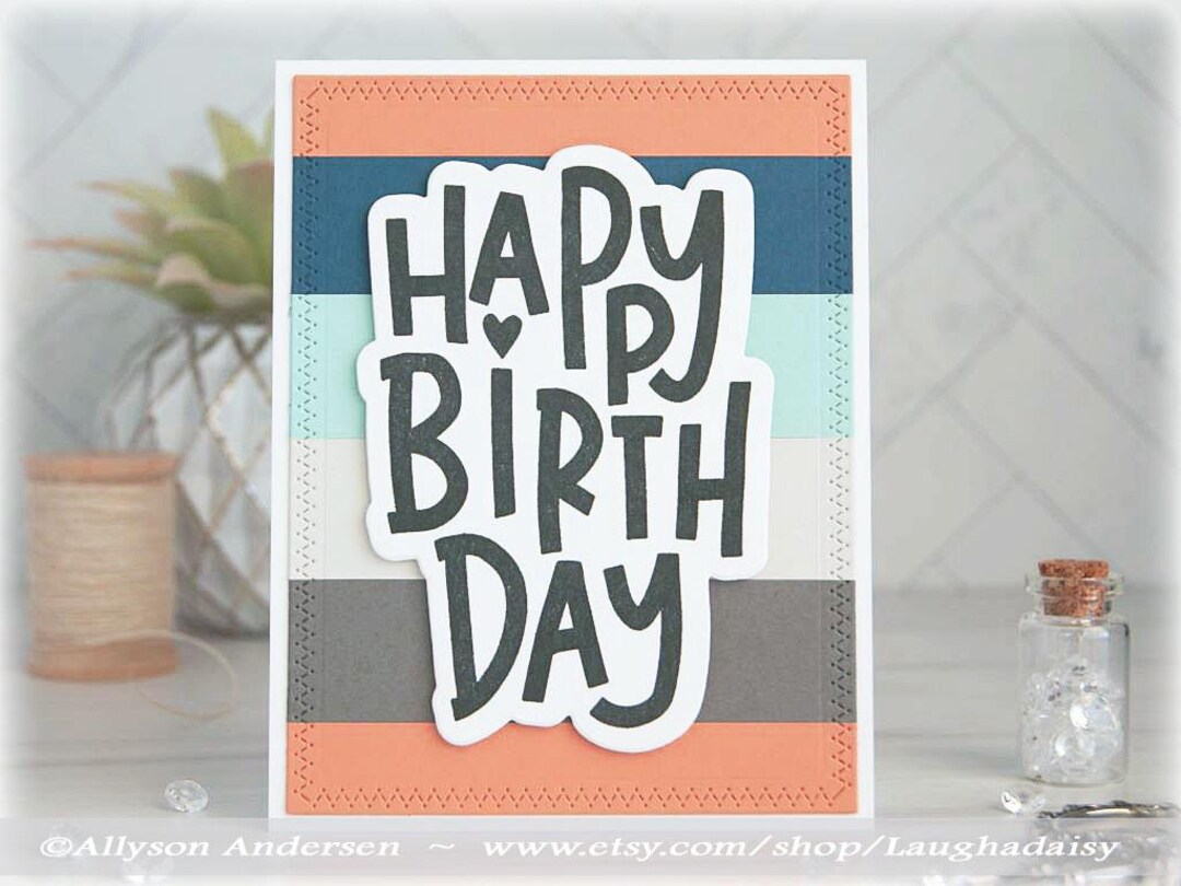 Color Block Happy Birthday Card - Big Print Birthday Card - Stripes ...