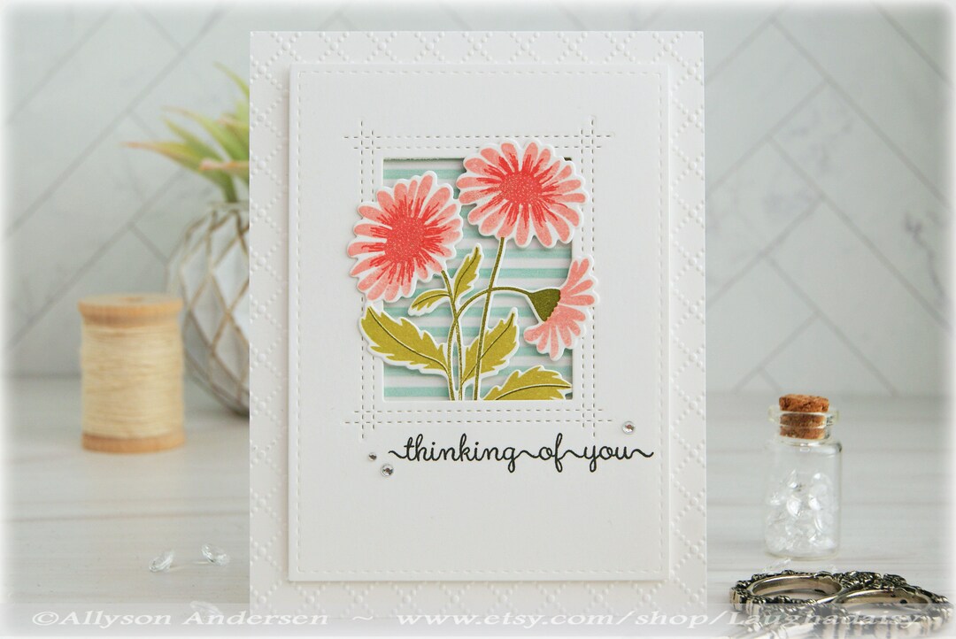 Thinking of You Pink Daisy Greeting Card Handmade Greeting Card stamped ...