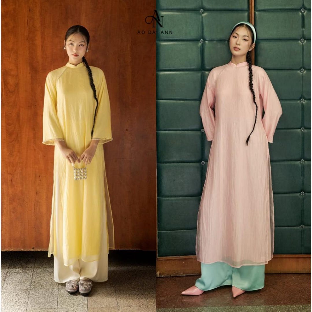 Modern Hoang Mai Ao Dai 4 Panel Dress | Long Sleeve Crinkle Silk in ...