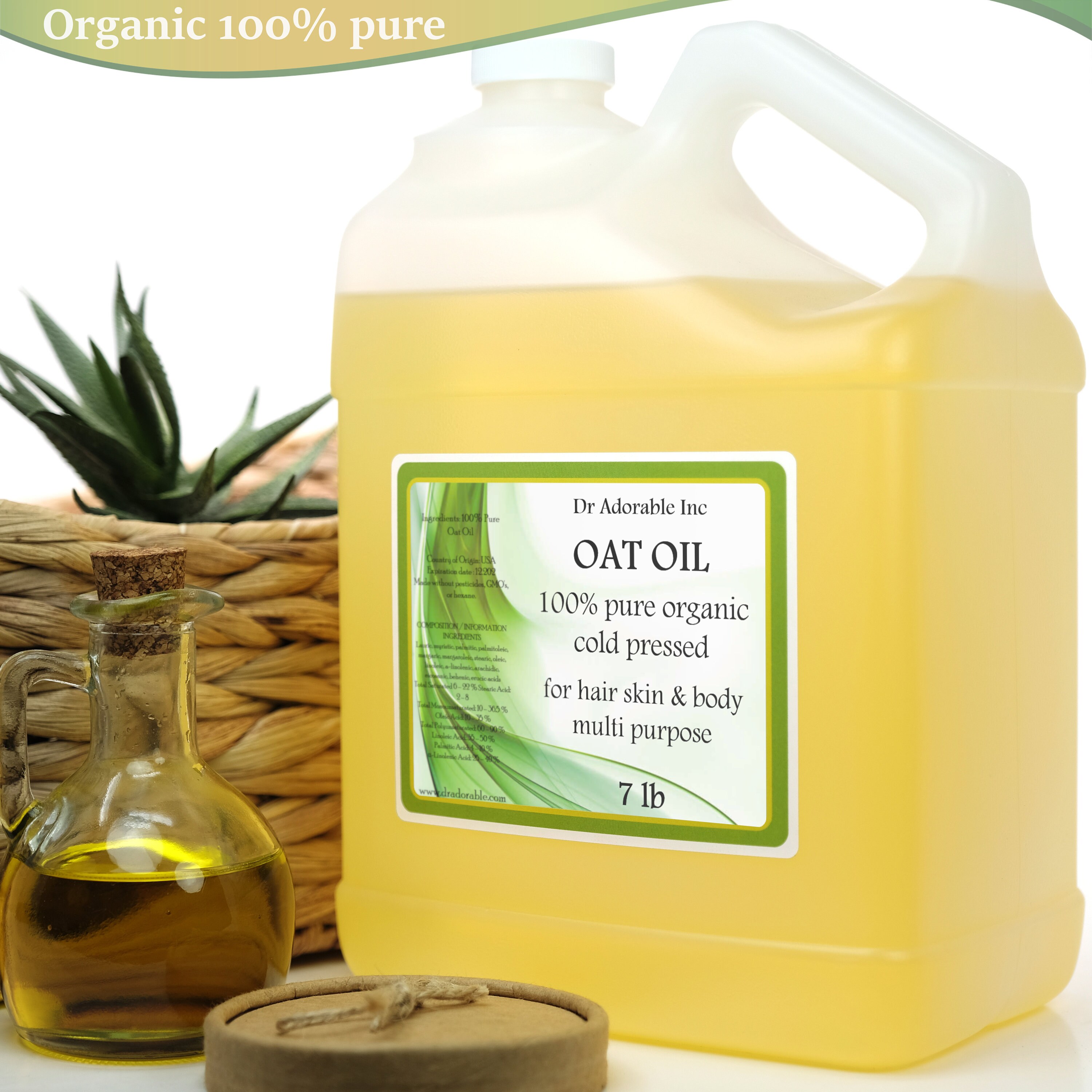7 Lb - Organic Oat Oil - 100% Pure Cold Pressed Natural Skin ...