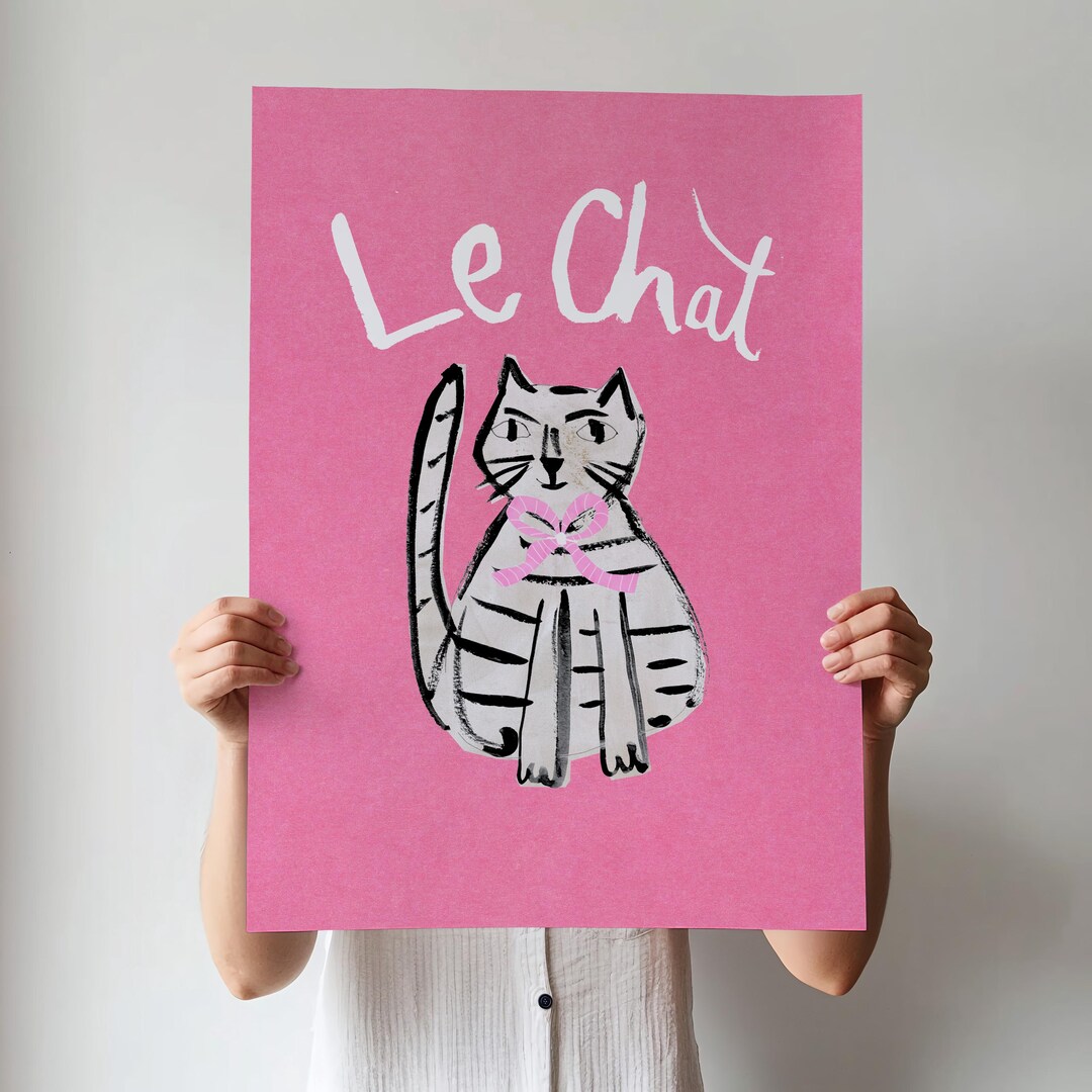 French Cat Art Print - Cat Portrait Poster - Le Chat Wall Art - Cat Pet ...