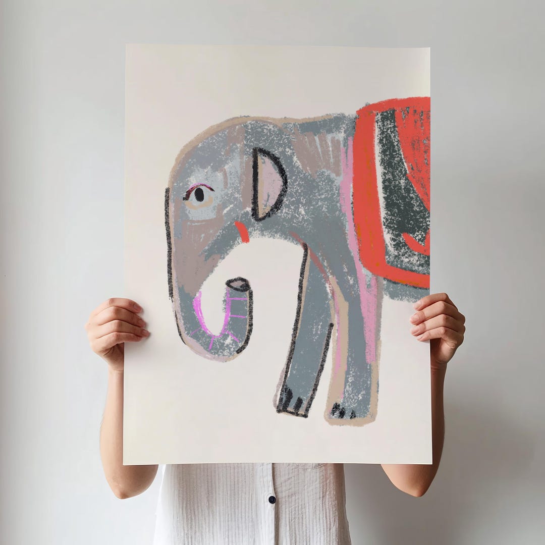 Elephant Kids Art Print, Asian Elephant Poster, Minimal Kids Animal ...