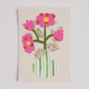 Vase of Flowers Collage Art Print, Modern Flower Poster, Painted Floral ...
