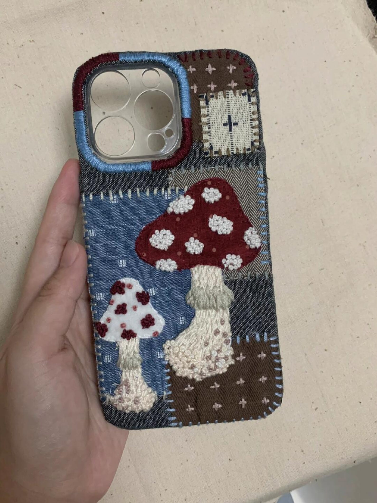 Handmade Embroidered Kit for Phone Case, Retro Green Patchwork Art ...