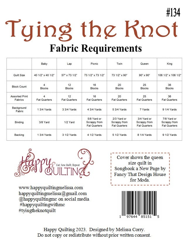 Tying the Knot - PDF Quilt Pattern - Fat Quarter Friendly in 6 Size ...