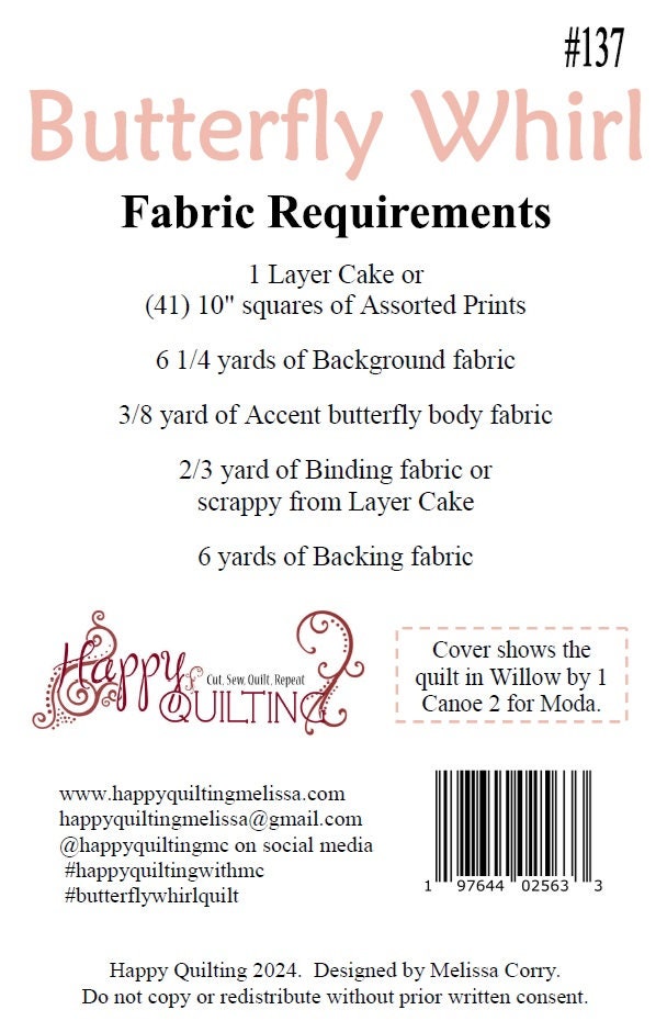 Butterfly Whirl - PAPER Quilt Pattern - Layer Cake Friendly - 84 ...