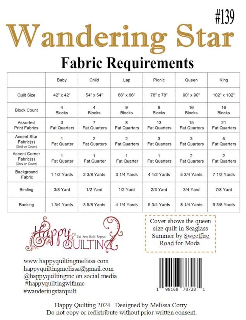 Wandering Star PDF Quilt Pattern Fat Quarter Friendly in 6 Size Options ...