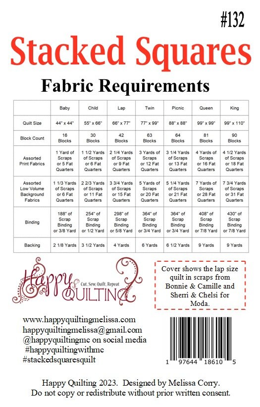 Stacked Squares - PAPER Quilt Pattern - Scrap or Fat Quarter Friendly ...