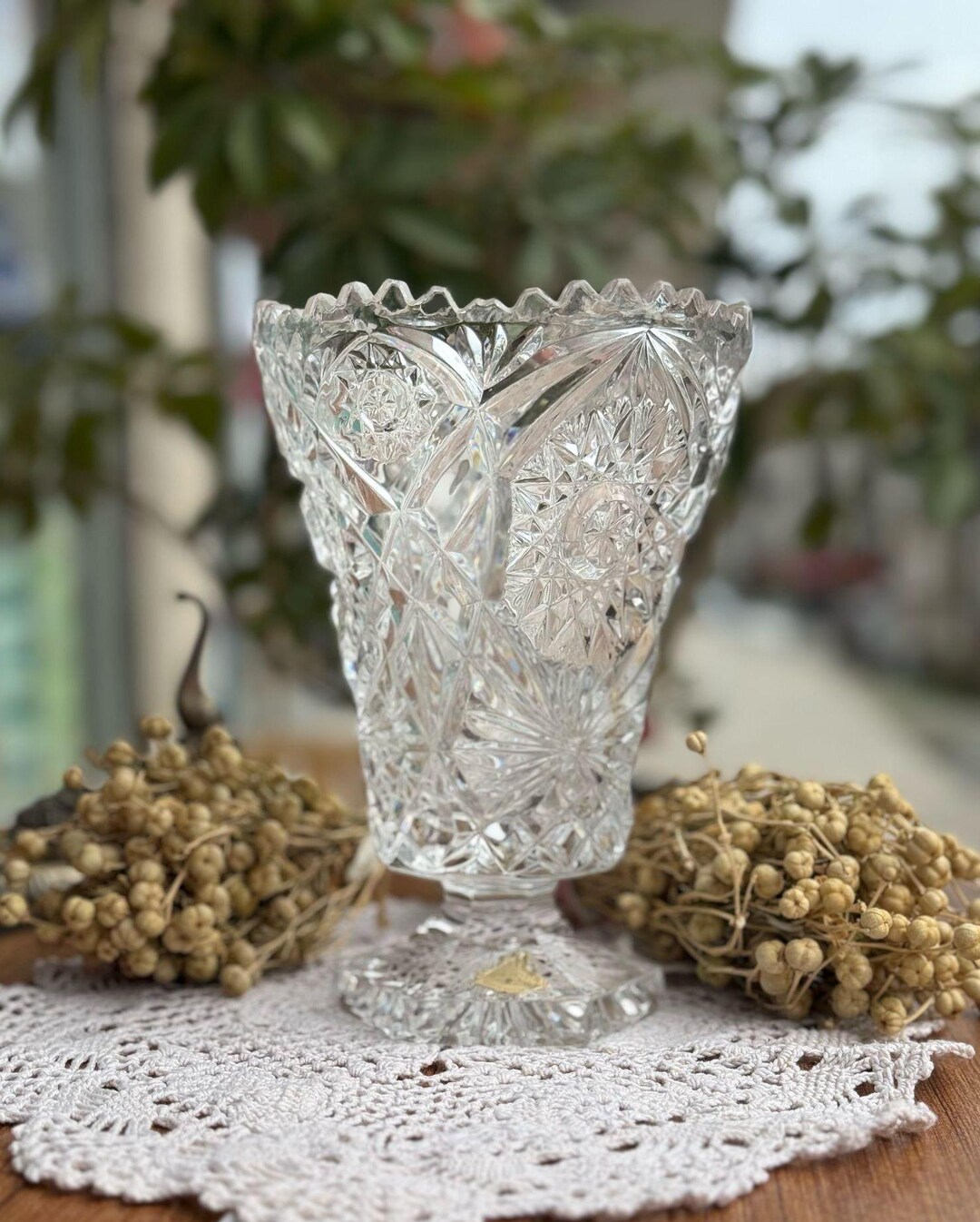Vintage German Cut Crystal Vase: Handmade Footed Glass Decor - Etsy