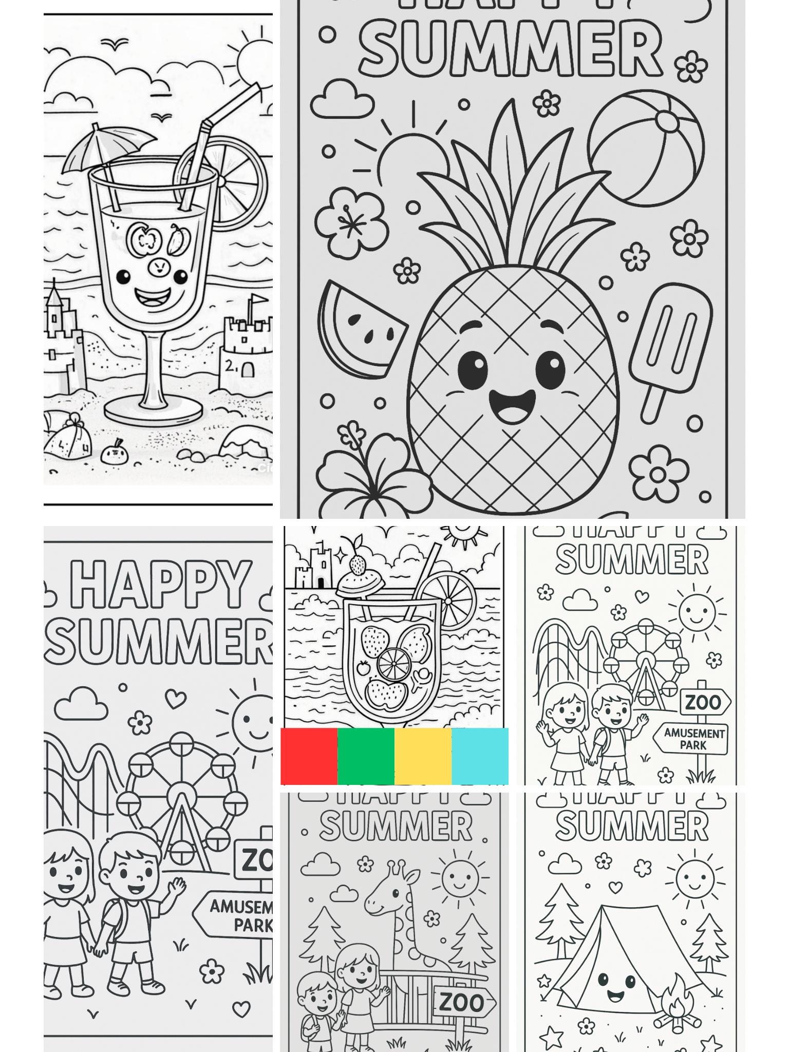 A Summertime Adventure: Coloring for Children.printable Digital ...