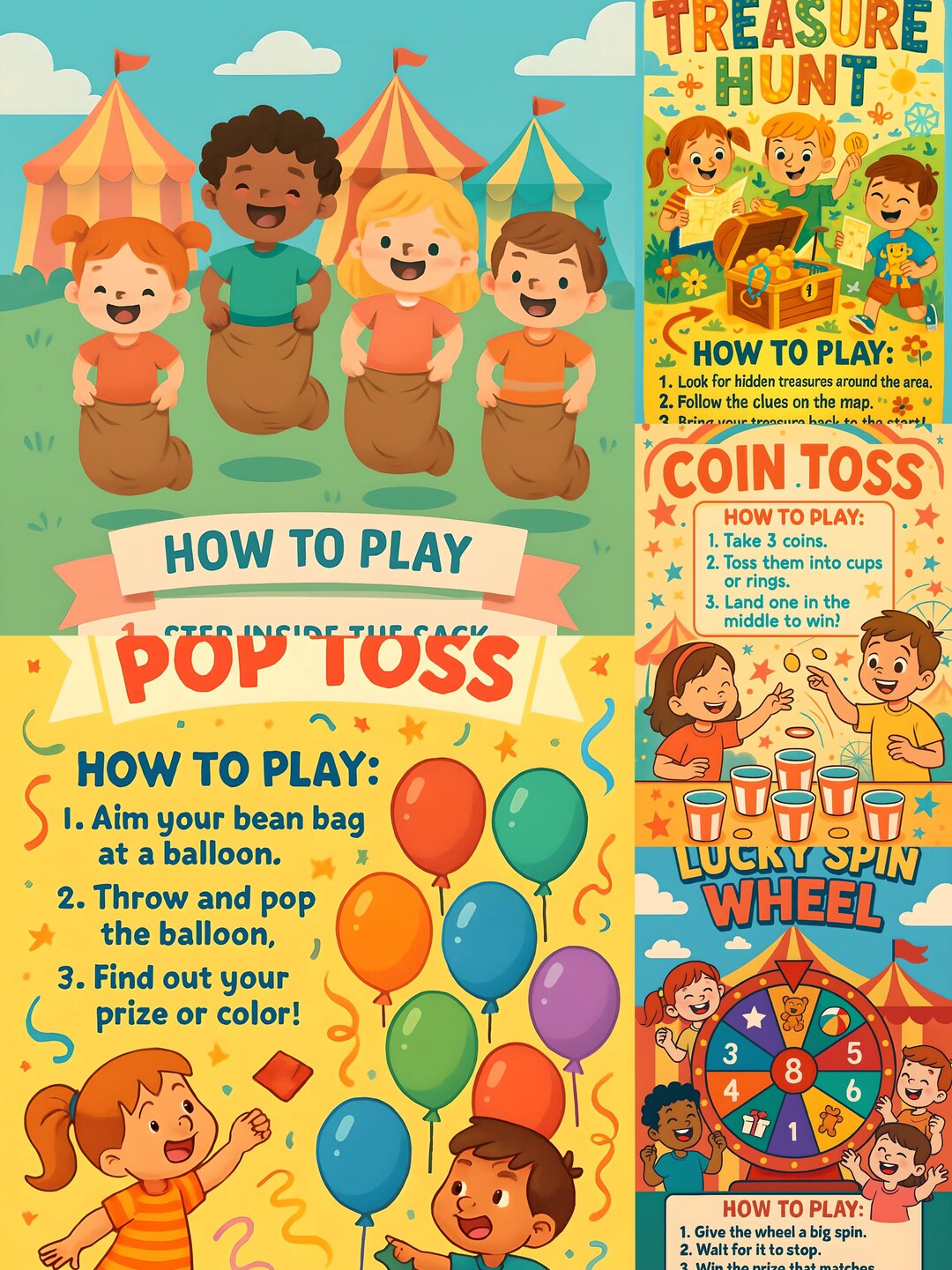 Kids Game Rules Poster: School Fair Games, Carnival Theme (PNG Digital ...