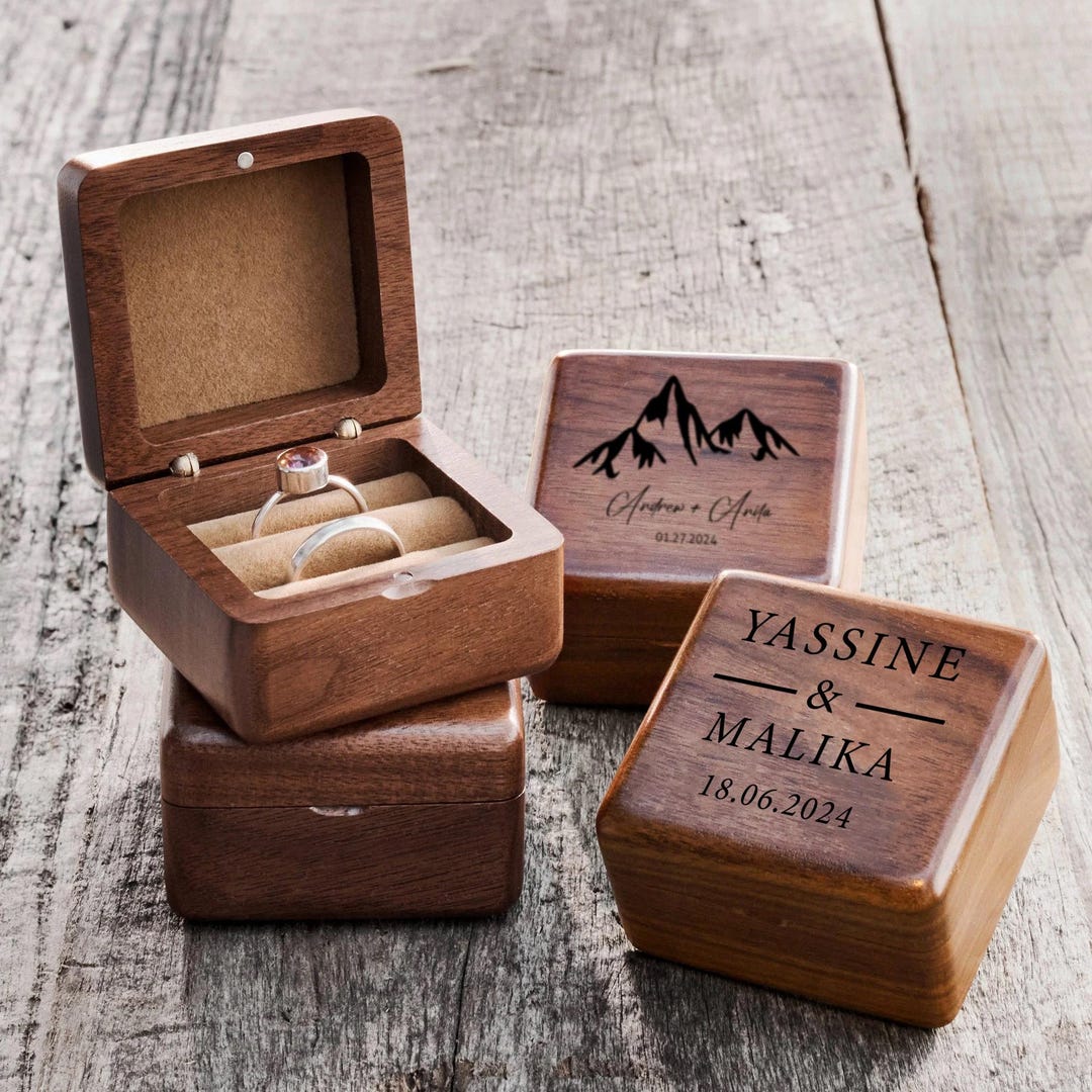 Personalized Engraved Wooden Ring Box Anniversary Engagement Double ...