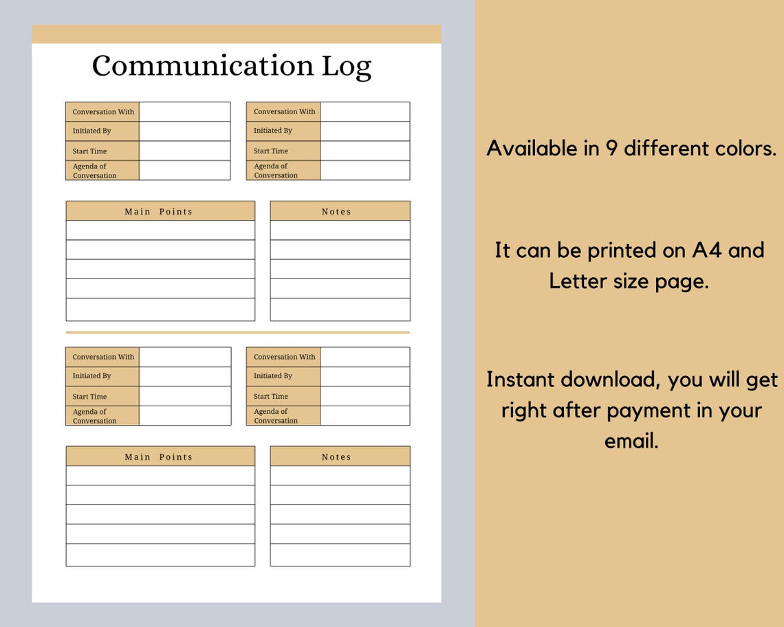 Communication Record | Printable Log for Teachers and Parents | Meeting ...