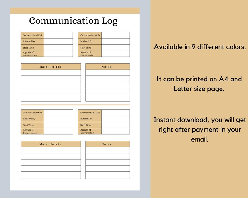 Communication Record | Printable Log for Teachers and Parents | Meeting ...