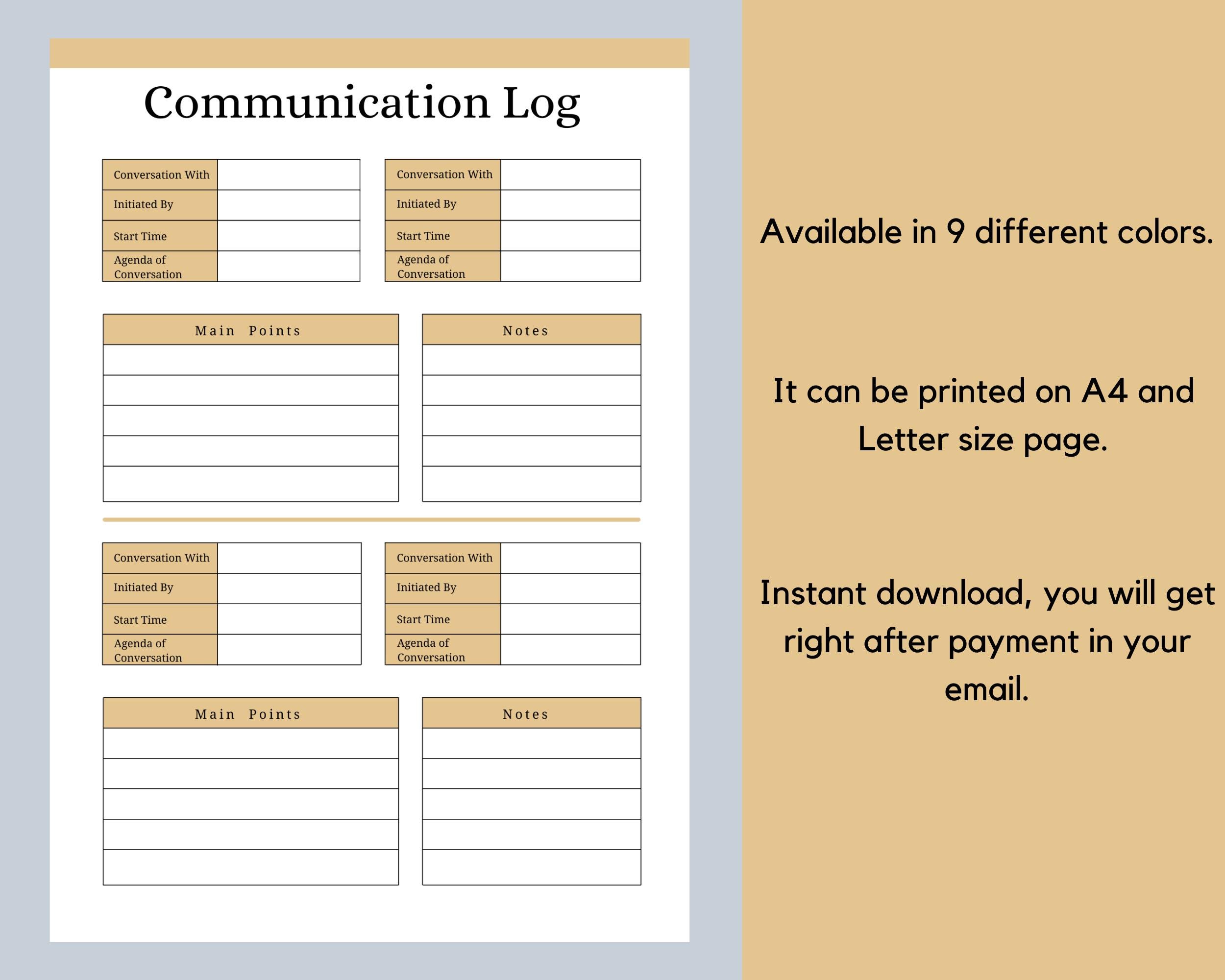 Communication Record | Printable Log for Teachers and Parents | Meeting ...