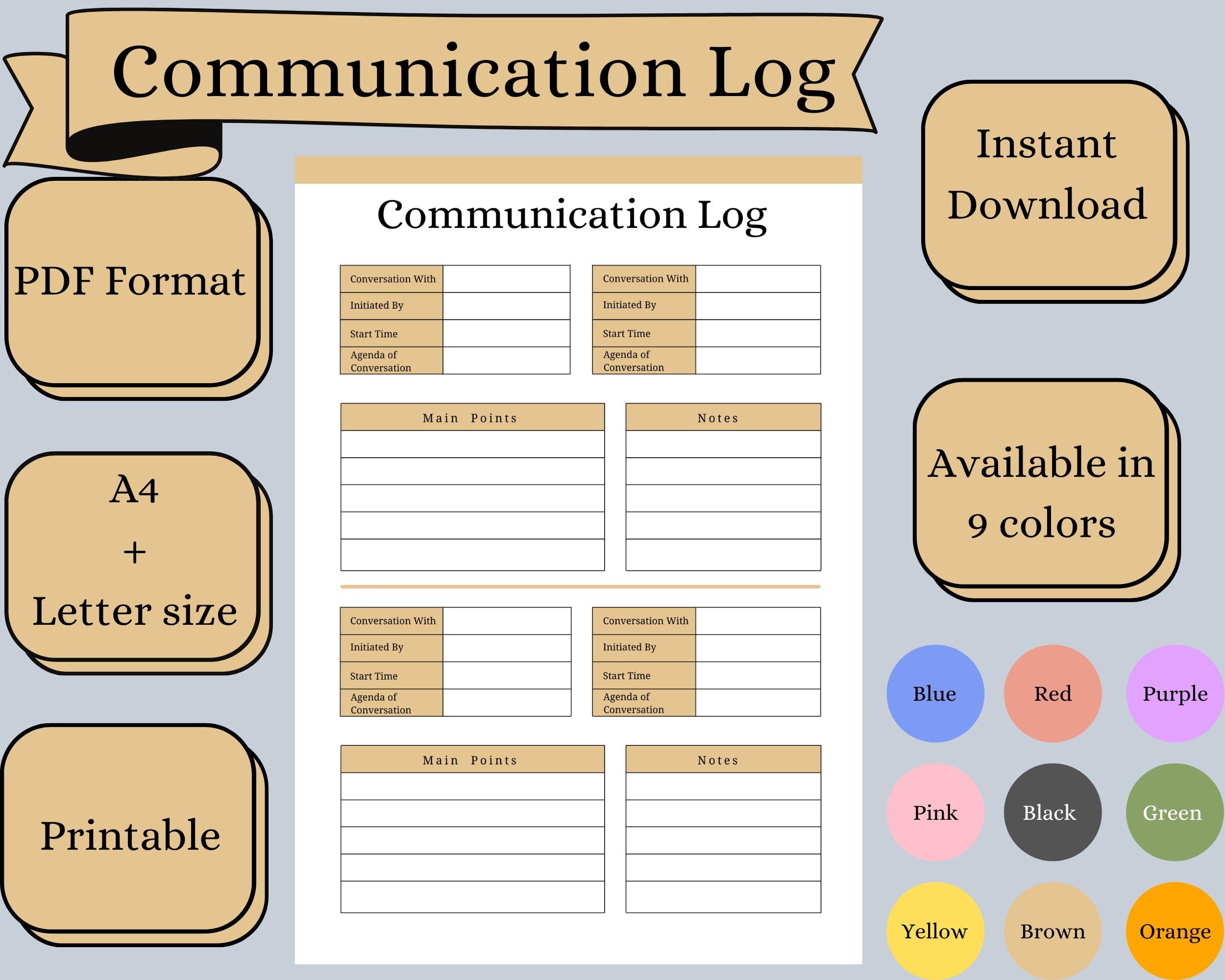 Communication Record | Printable Log for Teachers and Parents | Meeting ...