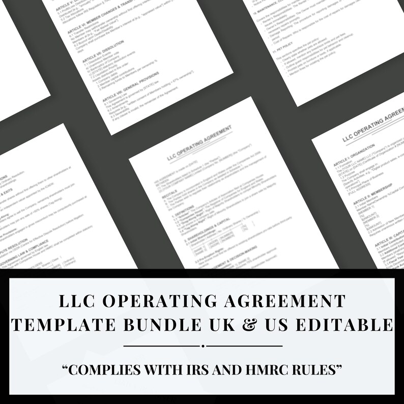 LLC Operating Agreement Template Bundle UK & US | Editable Legal ...
