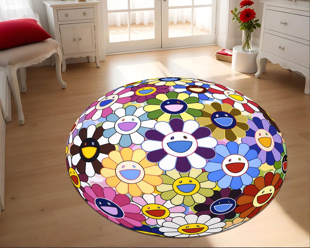 Flower Art by Takashi Murakami, Bamboo Rug, Living Room Rug, Flower Art ...