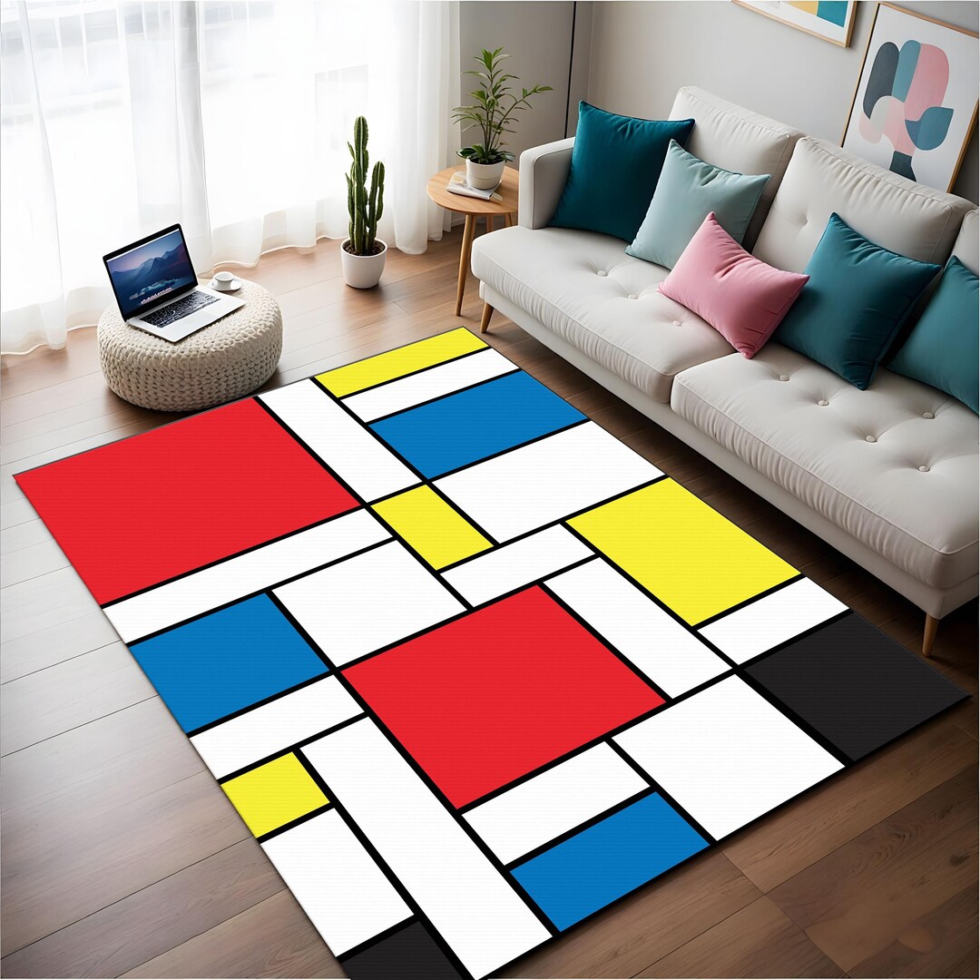 Mondrian Inspired Rug: Geometric Art, Living Room Decor - Etsy
