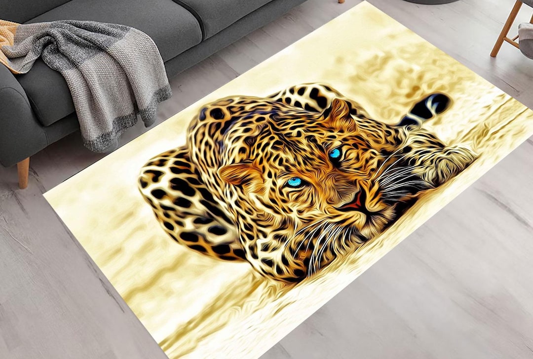 Blue Eyed Leopard Rug, Modern Wildlife Area Rug - Etsy