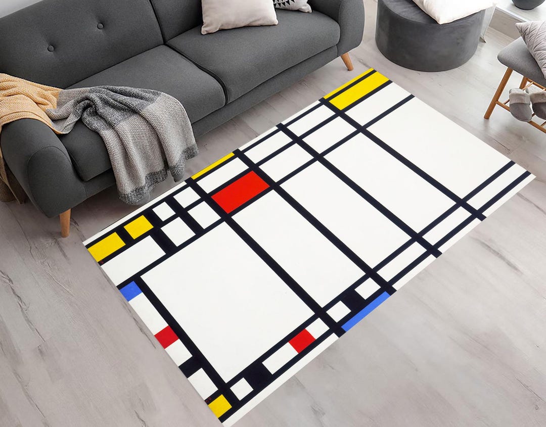Mondrian Inspired Rug: Geometric Bamboo Art Rug - Etsy