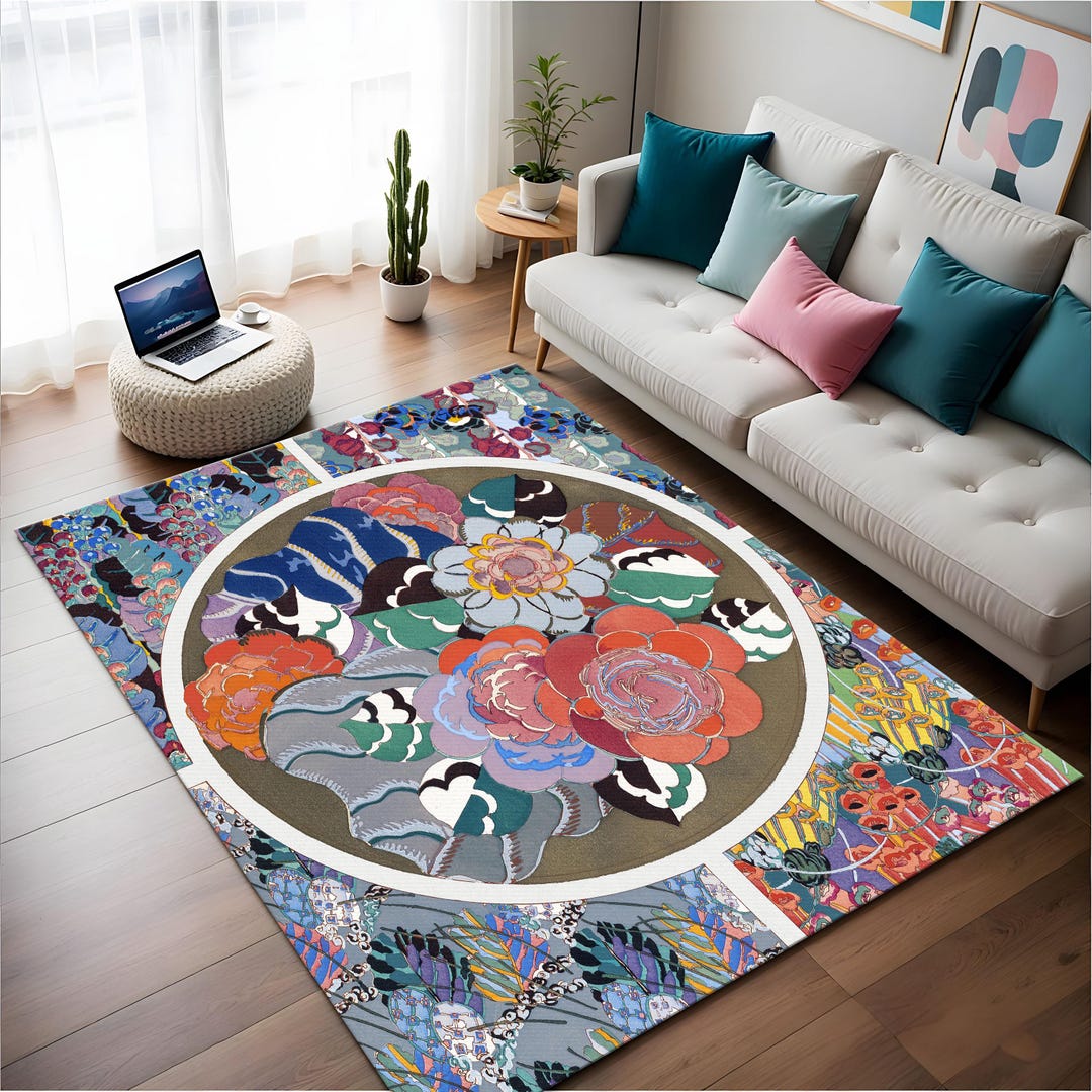 Art Deco Floral Rug,vintage Style Colorful Flower Pattern Rug, Bold ...