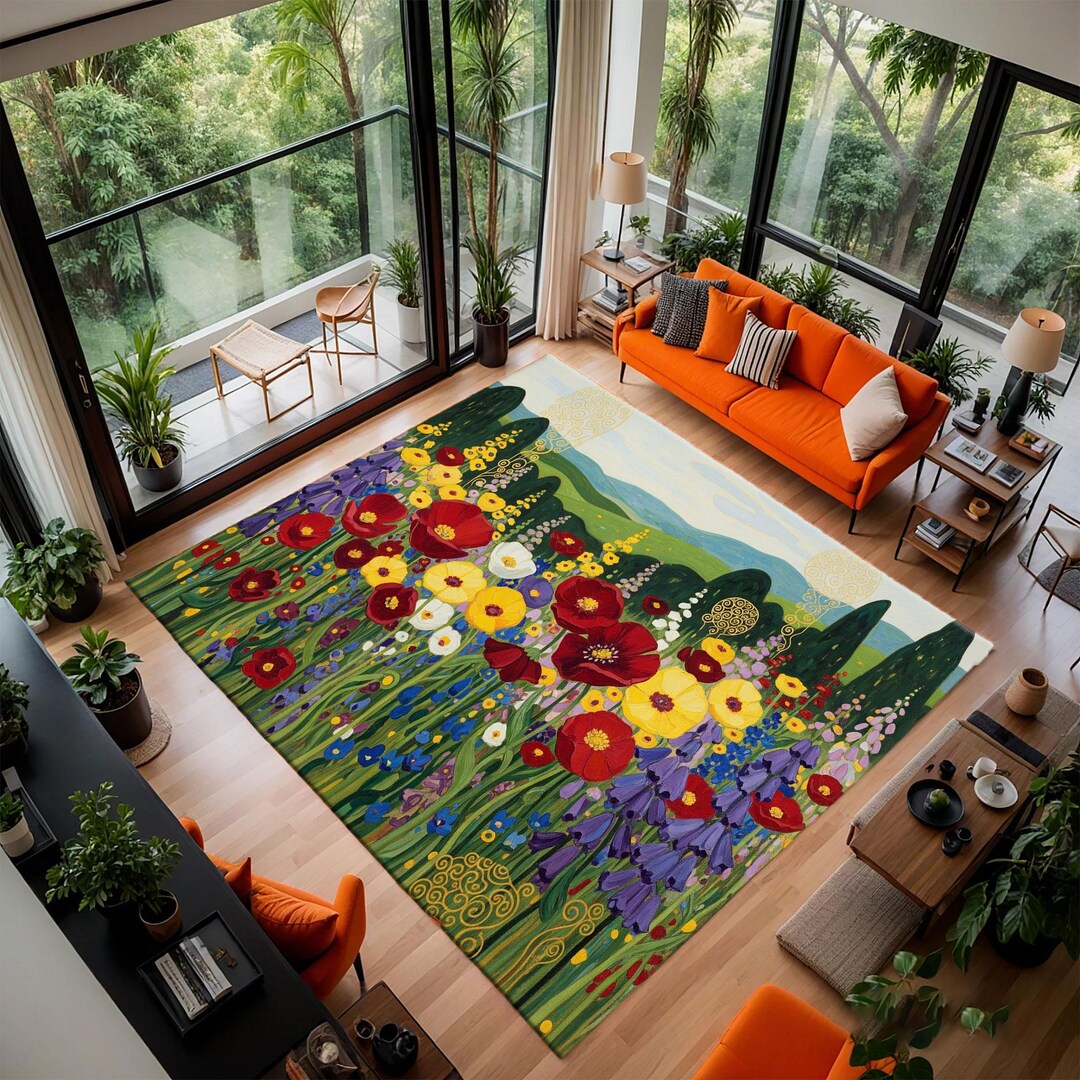 Gustav Klimt Rug, Garden Rug, Flower Rug,area Rug, Home Decor Rug, Rugs ...