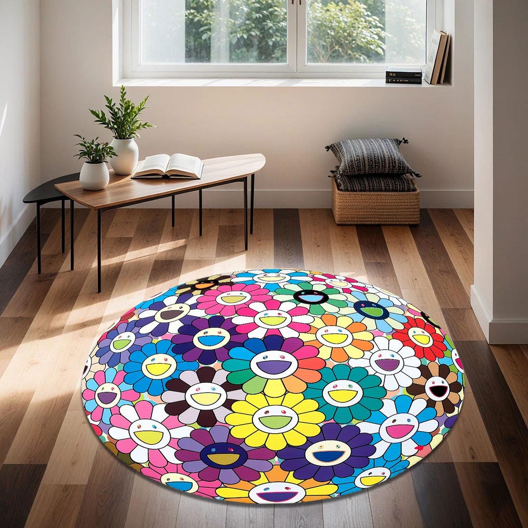 Flower Art by Takashi Murakami, Bamboo Rug, Living Room Rug, Flower Art ...