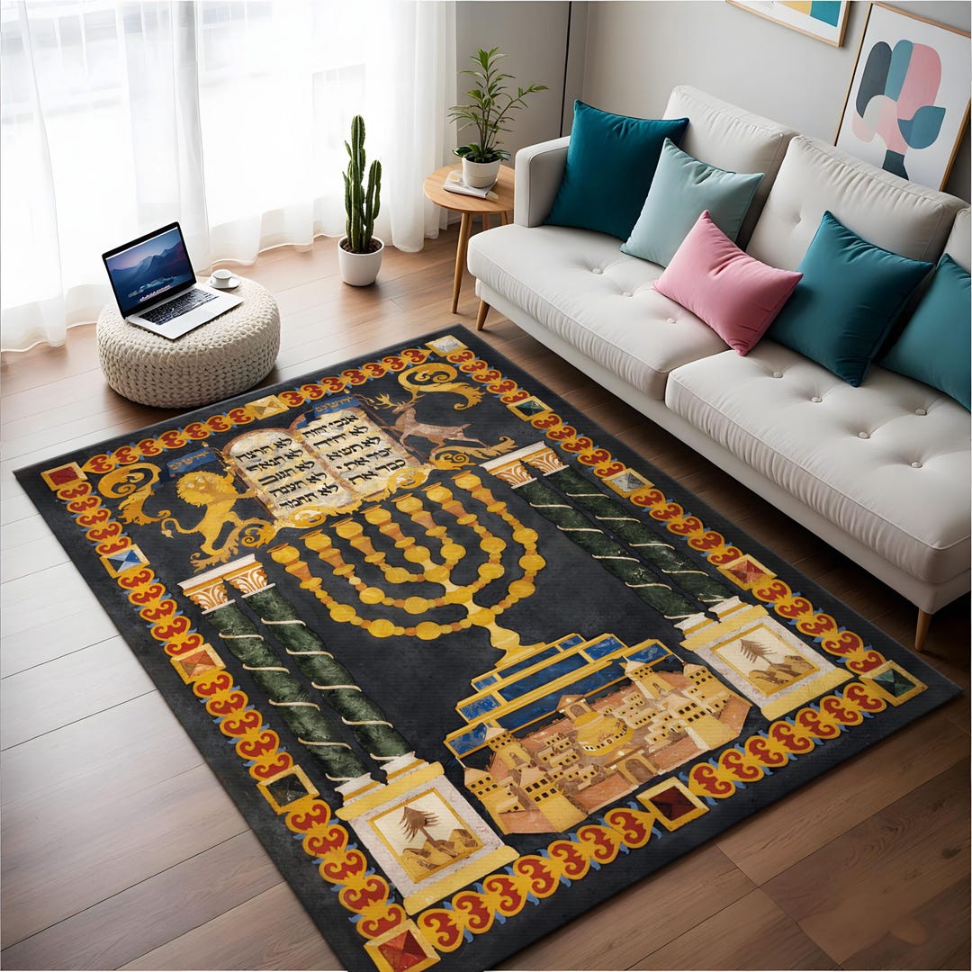 Menorah Jewish Prayer Rug: 19th Century Hebrew Art - Etsy