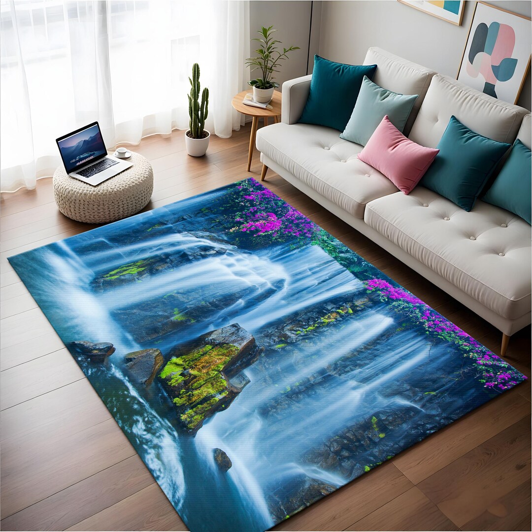 Exotic Waterfall Rug, Tropical Jungle Amazing Landscape, Office Home ...
