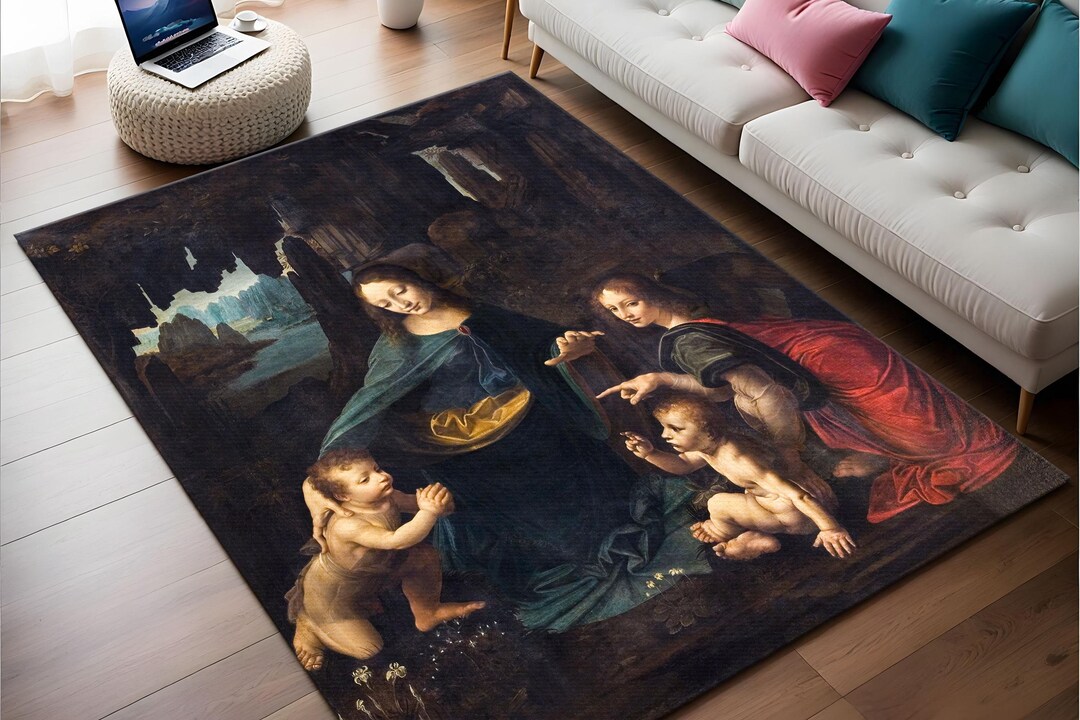 Da Vinci 'virgin of the Rocks' Rug: 3D Texture, Washable Art Rug - Etsy