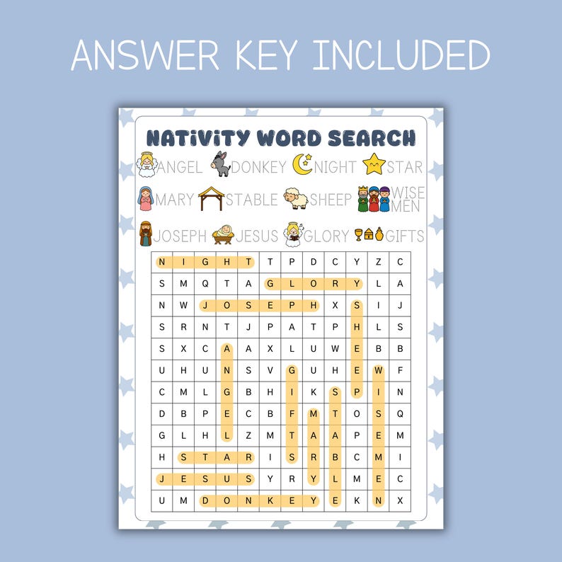 Nativity Word Search | Biblical Christmas Word Puzzle Printable | Birth ...