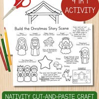 Christmas Nativity Cut & Paste Craft, Kids Colour and Build Xmas Jesus ...