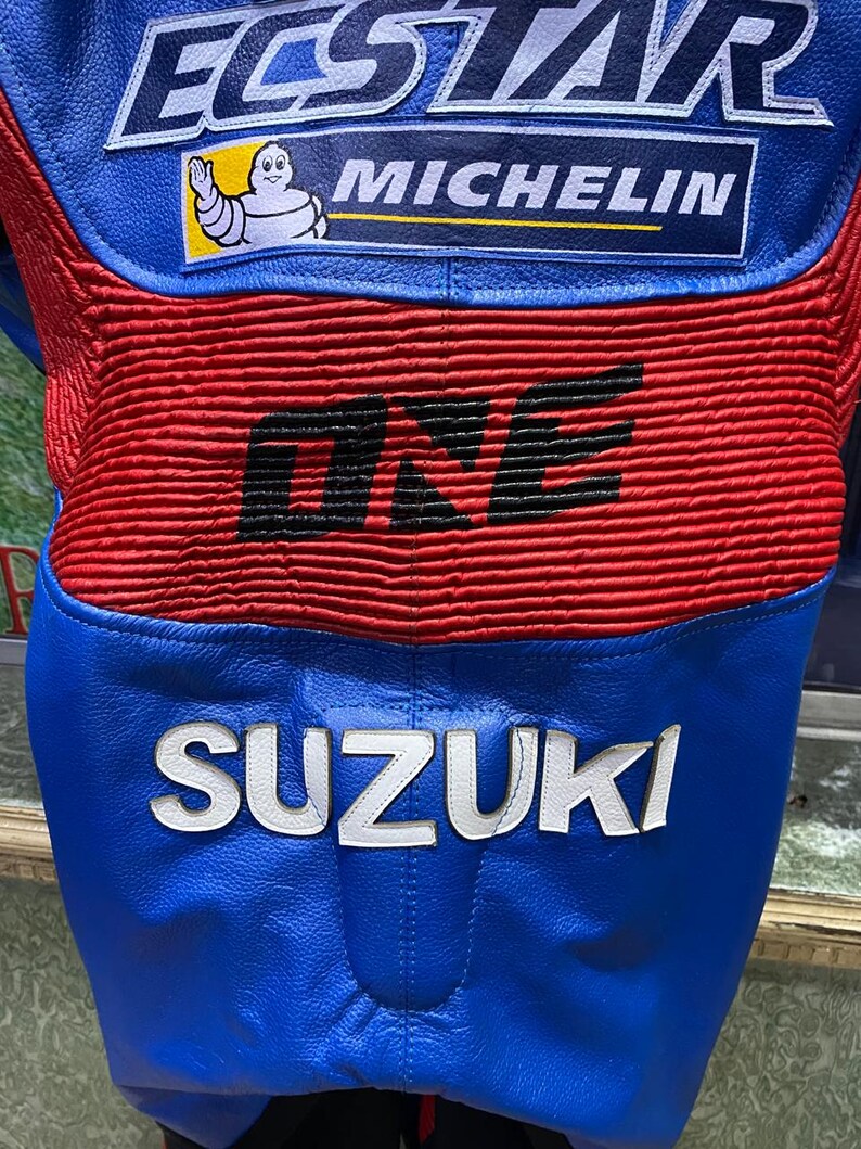 Suzuki Customized Motorcycle Leather Racing Suit Blue and Red - Etsy