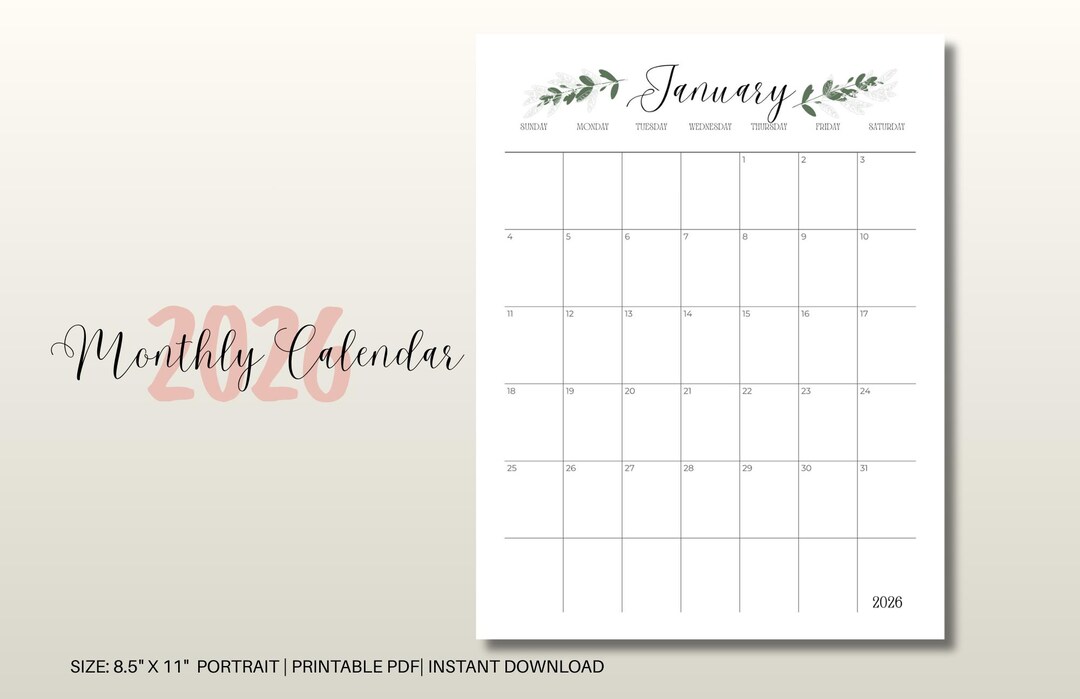 2026 Monthly Calendar|printable|editable|diy Desktop Planner| Letter 8 ...
