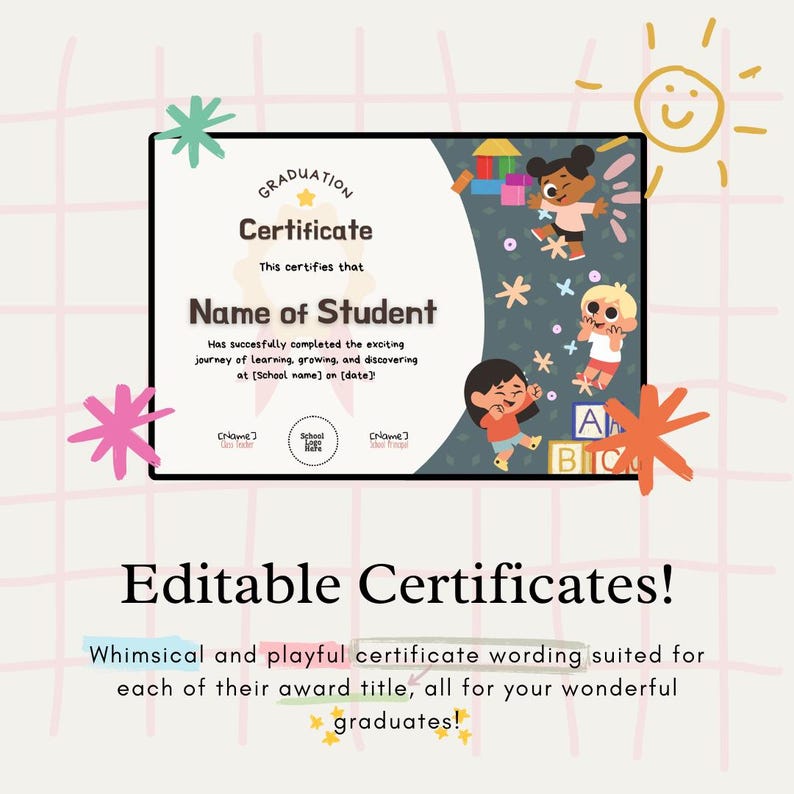 Editable Graduation Certificate Bundle for Kids – Kindergarten ...