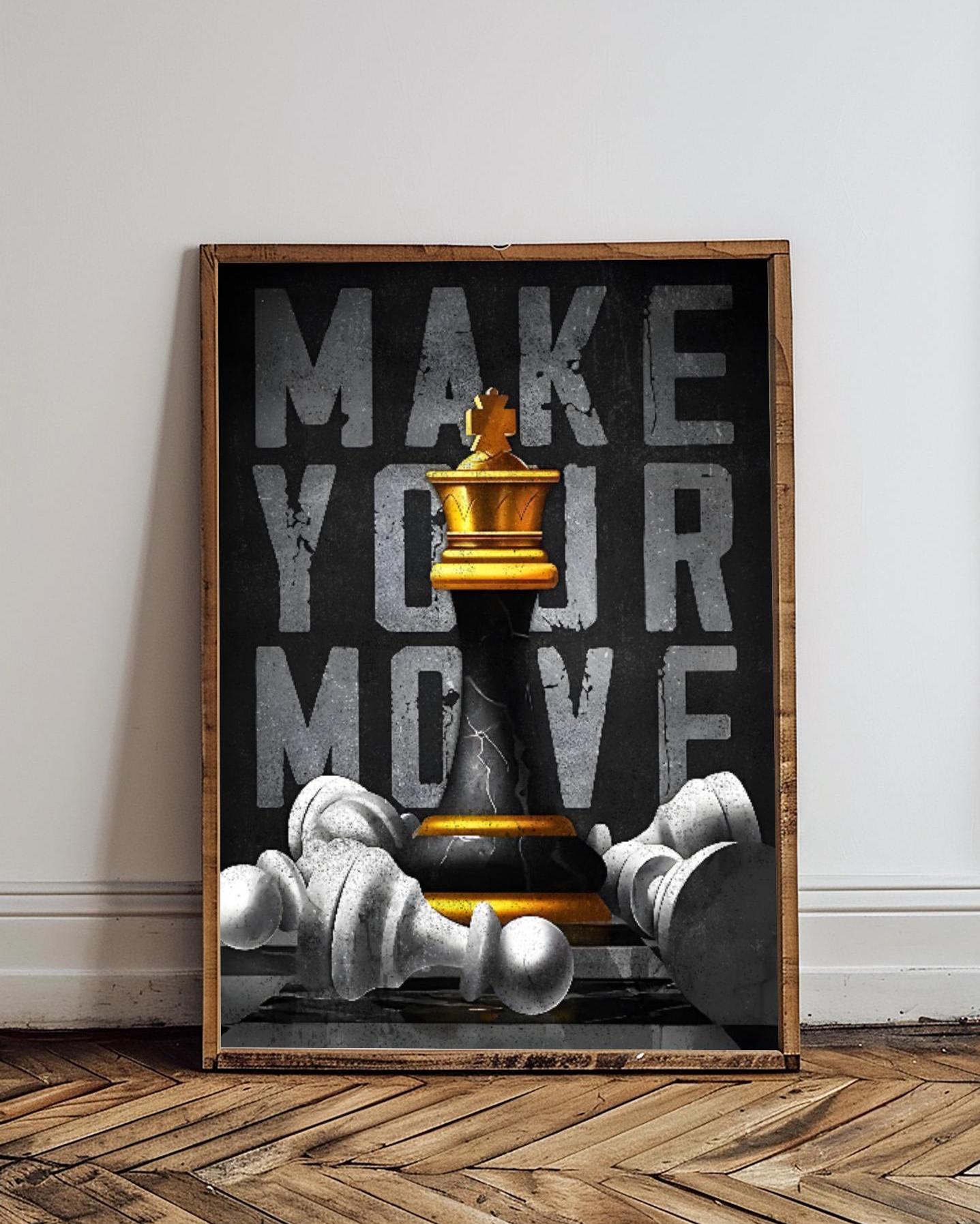 Make Your Move Motivational Chess Poster - Hustle & Gym Workout ...