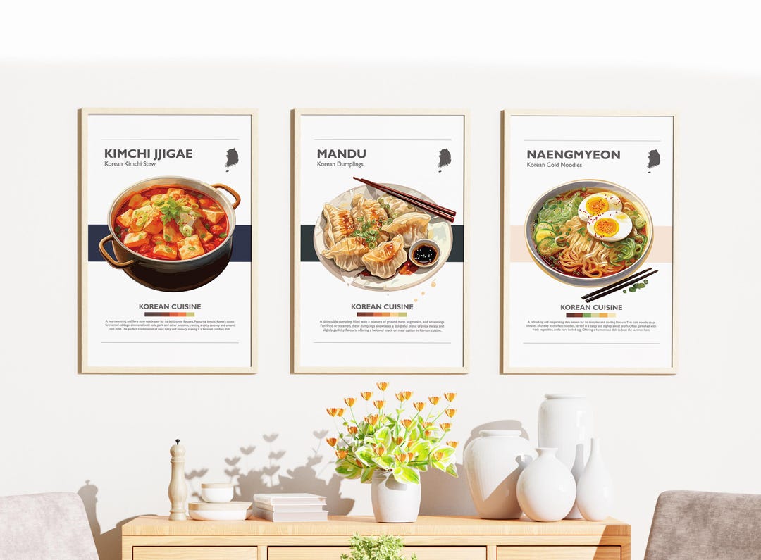 Set of 3 Minimalist Korean Food Poster Bundle | Wall Art Decor ...