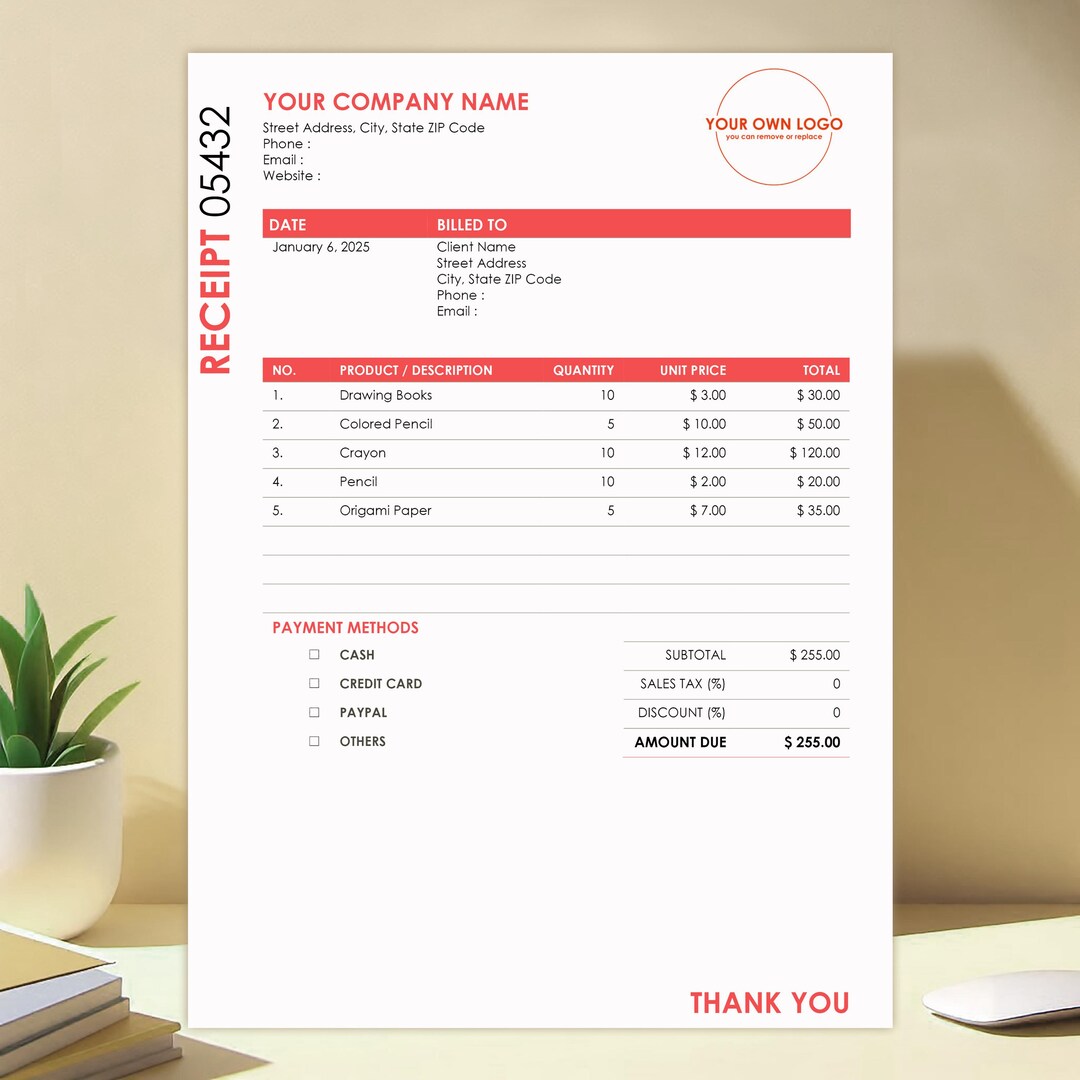 Receipt Template - Modern and Minimalist Receipt - Professional and ...