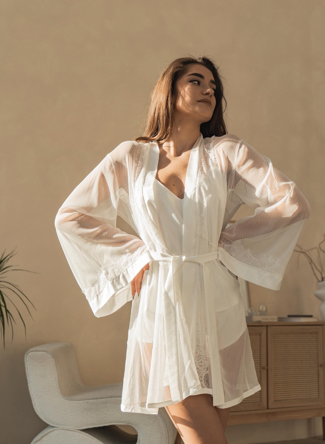 Sheer White Lace Silk Robe and Pajamas Set - Silk Shorts + Top and ...
