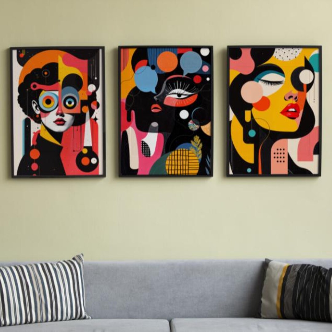 3 Decorative Posters, Triptych, Printable Wall Art, Colorful Art ...